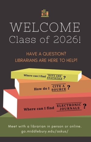 Welcome to the Libraries, Class of 2026 | Middlebury Libraries